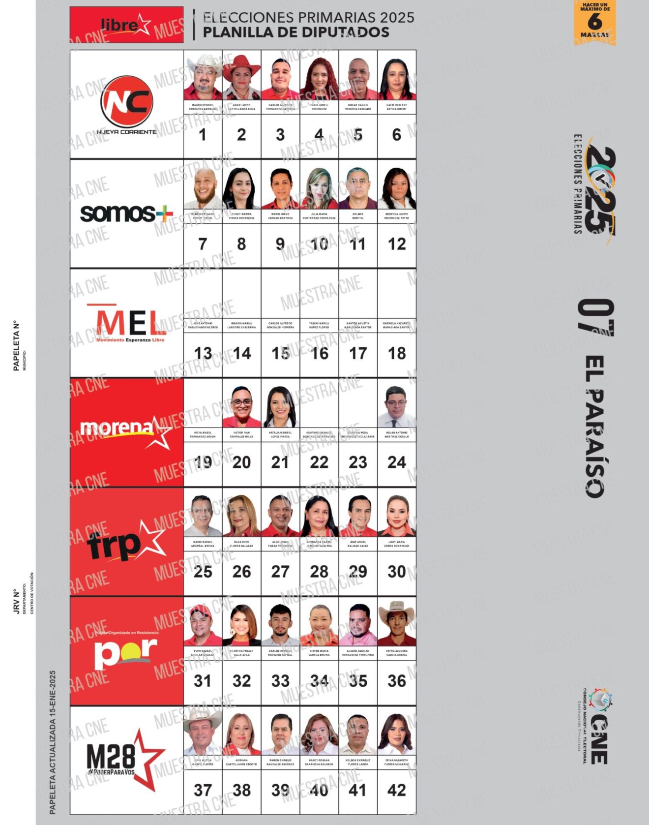 Planillas diputados Libre elecciones primarias 2025 Honduras